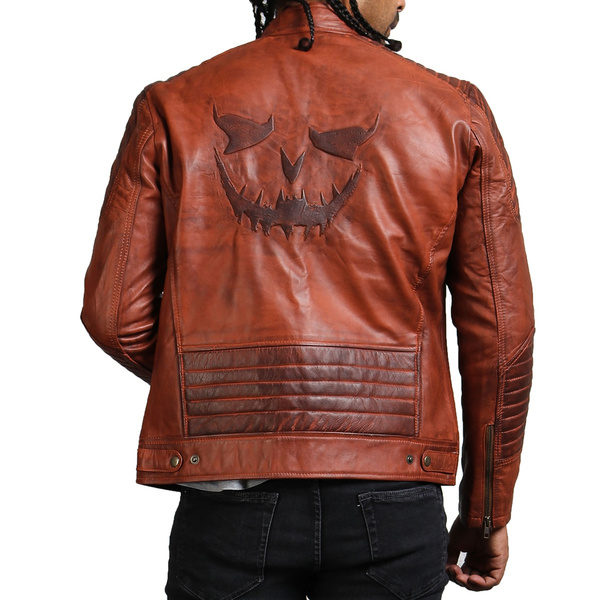 Scarecrow Leather Jacket Men Biker Style Brown Genuine Leather Batman ...