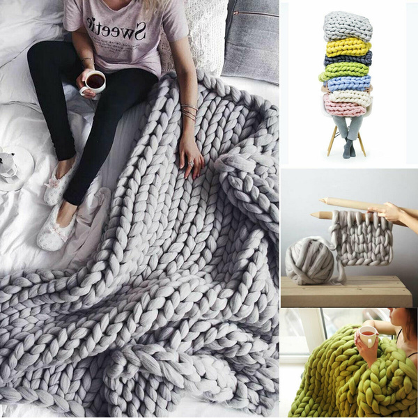 Super Large Chunky Knit Blanket Throw Hand-Made Chunky Bed Sofa Throw ...