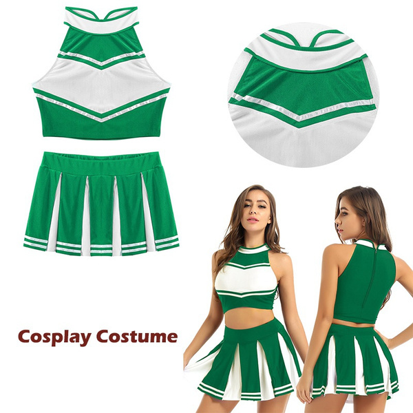 Women's Adult Cheerleading Mini Pleated Skirt Costume Set Schoolgirl ...