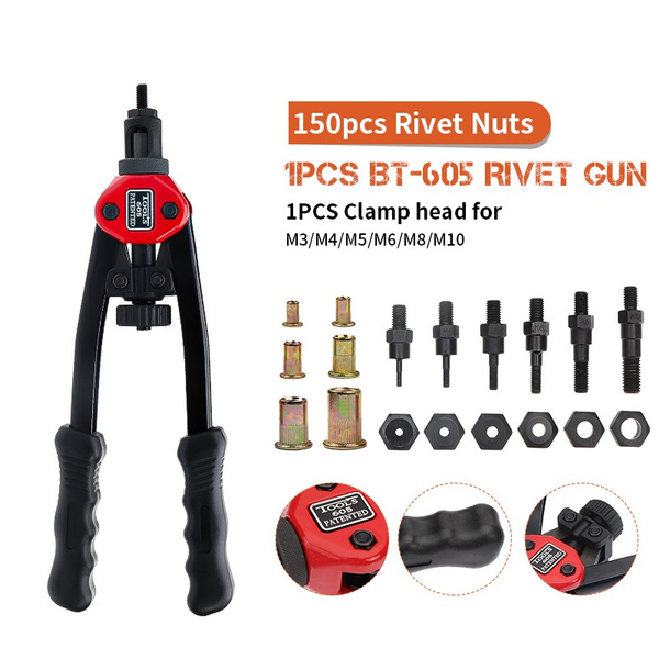 Electrapick 1PCS Rivet Gun + 150PCS Rivet Nuts + M3/M4/M5/M6/M8/M10 ...