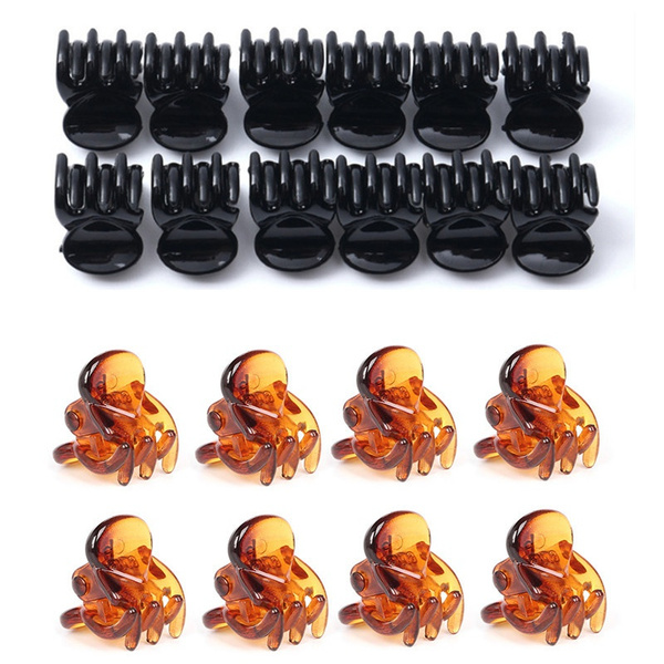 12pcs Small Catch Clip Plastic Bright Black Frosted Mini Hair Clip ...