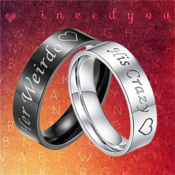 Stainless Steel His Crazy and Her Weirdo His and Hers Couple Ring ...