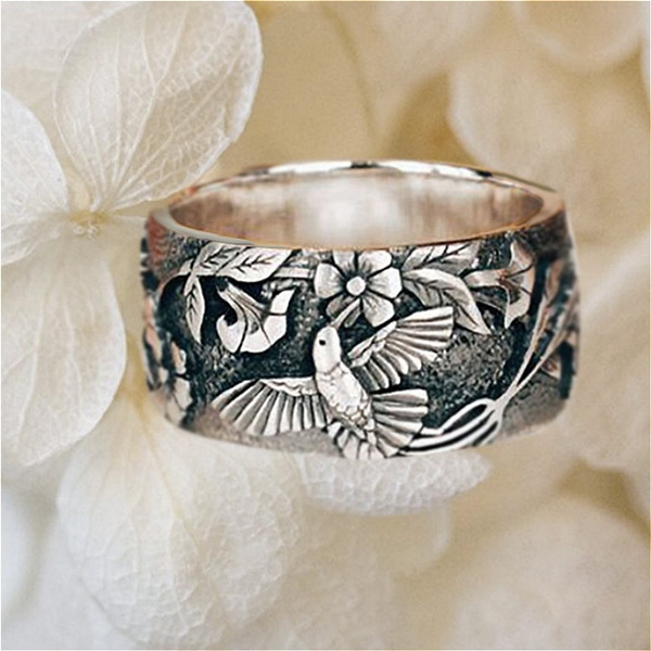 NEW Women's Vintage 925 Sterling Silver Hummingbird Chrysanthemum Vines ...