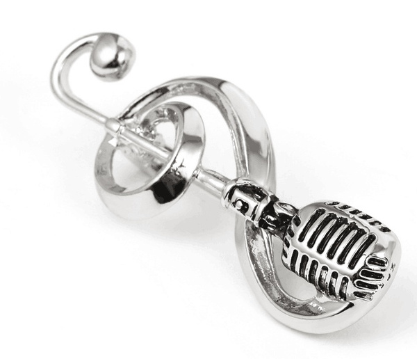 Vintage Silver Color Microphone Brooches Women Men Music Note Brooch ...