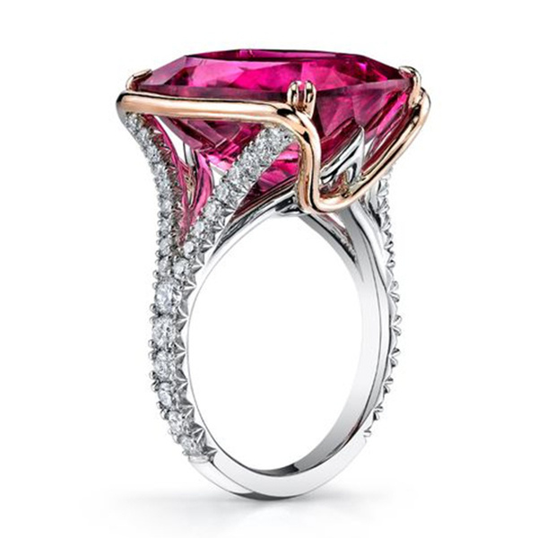Charming 925 Solid Sterling Silver Ruby Diamond Ring Wedding Party ...