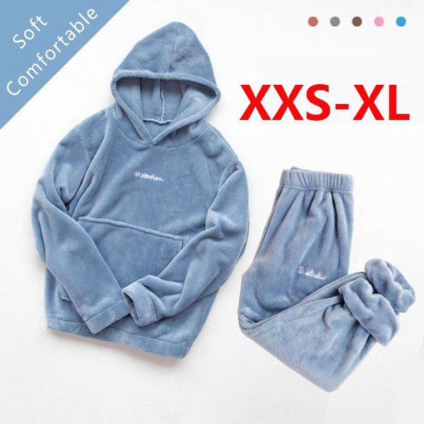 Women's Winter Flannel Hooded Pajama Set Fleece Pajamas Thick Warm ...