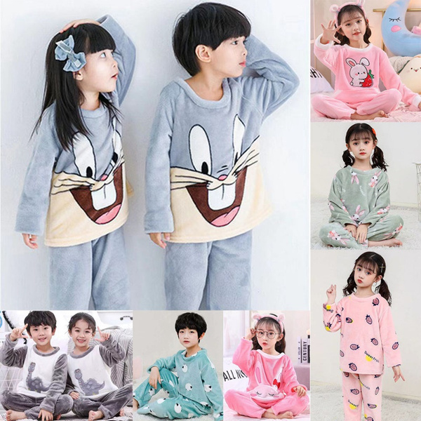 Children's pajamas kids flannel boys and girls autumn winter sleepwear ...