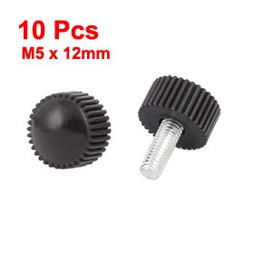 M5 x 12mm Round Head Screw On Straight Knurled Clamping Knob Grips ...