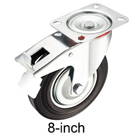 8-inch Rubber Caster Wheel w Brake, Swivel Top Plate, 507 lbs. Load ...