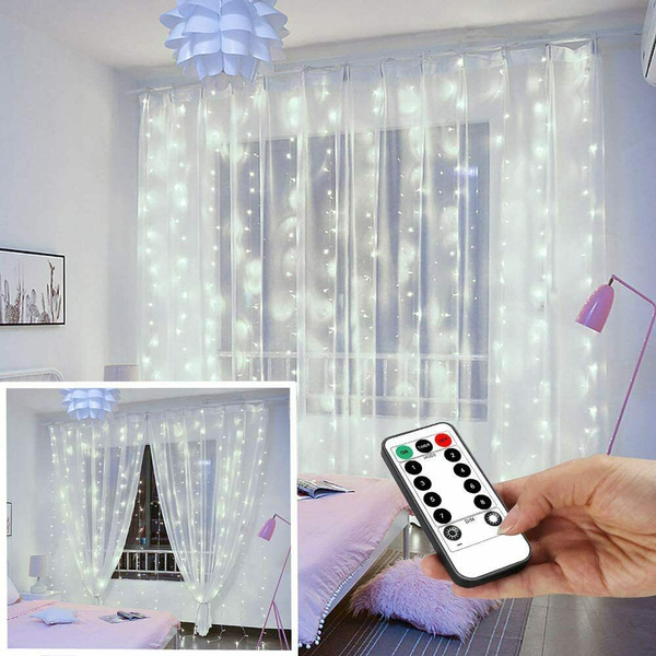 Window Curtain Lights 3m 3m 300LED White USB Powered 8 Modes Copper ...