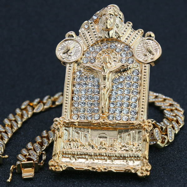 Last Supper Jesus Temple Pendant Gold Pt 20" Fully Cz Hip Hop Cuban ...