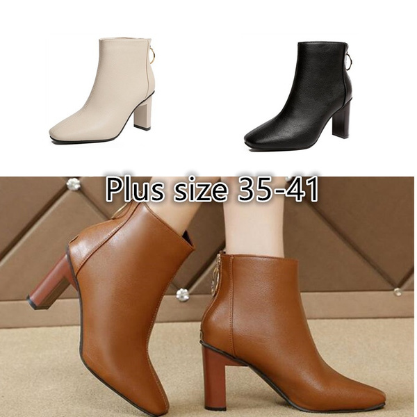 Fashion Women High Heel Warm Boots Leather Ankle Boots Plus Size 35-41 ...