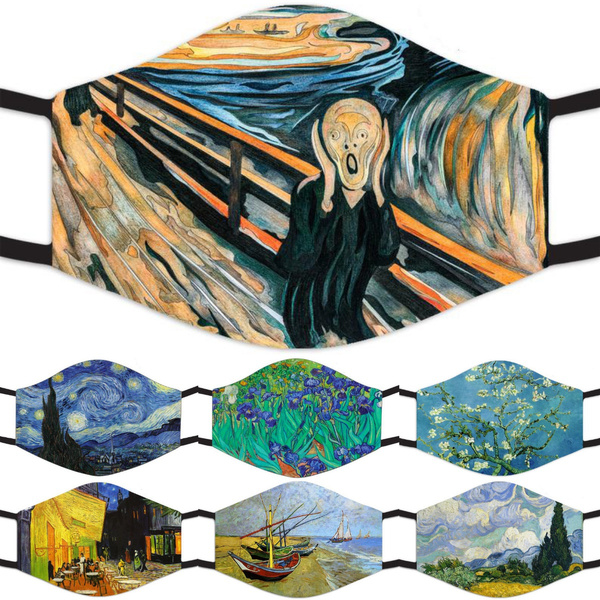 The Scream Face Mask, Fine Art Artistic Face Covering, Starry Night ...
