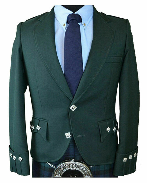 100% Wool Scottish Green Argyle Kilt Jacket Custom Made Highland ...