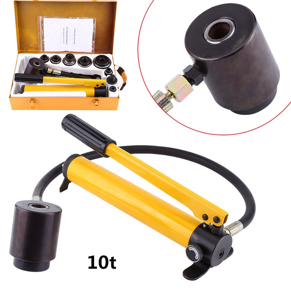 10 Ton Hydraulic Hand Pump Knockout Hole Punch Tool Kit Metal 6 Die 22 ...