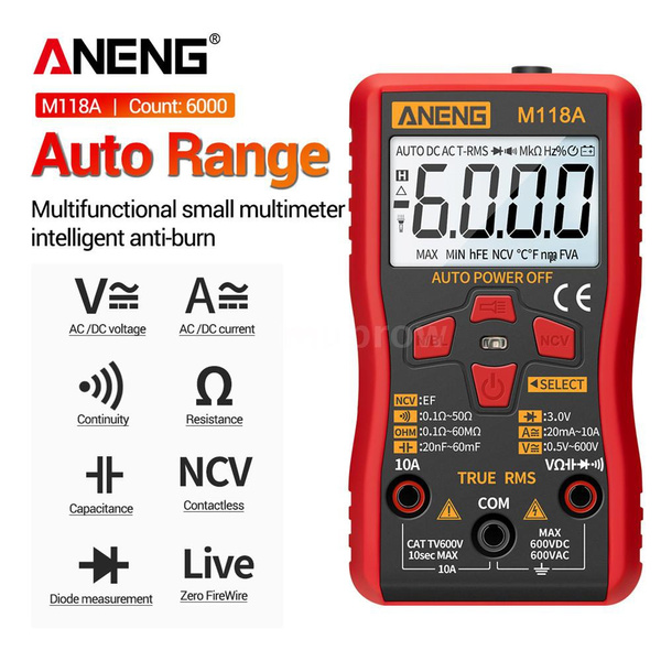 ANENG M118A Auto Ranging Digital Multimeter High-Accuracy TRMS 6000 Counts Voltage Current Ohm ...