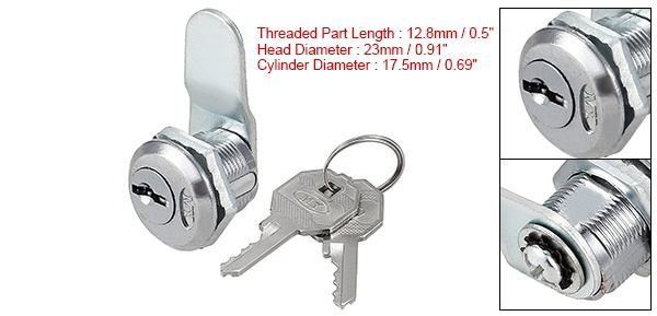5/8" Cylinder Zinc Alloy Chrome Finished Offset Cam Lock w Key, Keyed ...