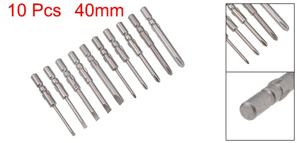 Screwdriver Bits Set 10pcs 4mm Round Shank Magnetic Phillips Slotted ...