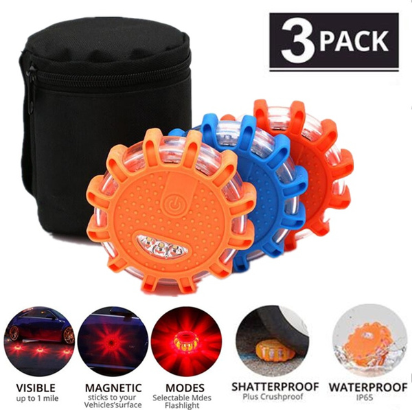 LED Road Flares Emergency Lights 3 Pack, Roadside Warning Flashlight ...
