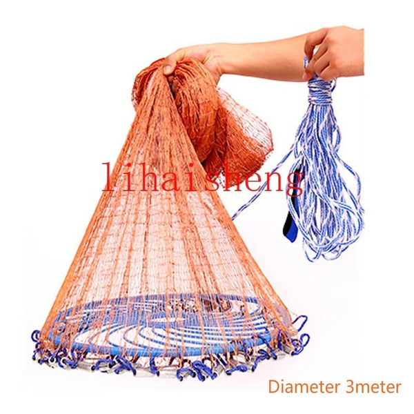 3meter Fishing Net Bait Easy Throw Hand Cast Strong Nylon Mesh Sinker ...