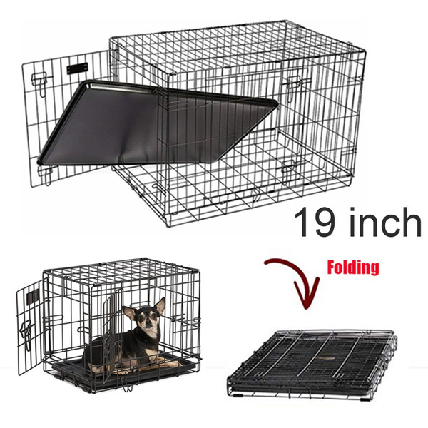 19Inch Homes Double Door Small 2 Door Puppy Pet Cage Metal Folding Dog ...