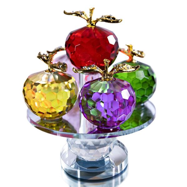 H&D Glass Crystal Apple Tree with 5pcs Apples,Fengshui Crafts Home ...