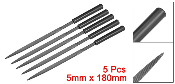 5Pcs Second Cut Steel Triangular Needle File with Plastic Handle, 5mm x ...