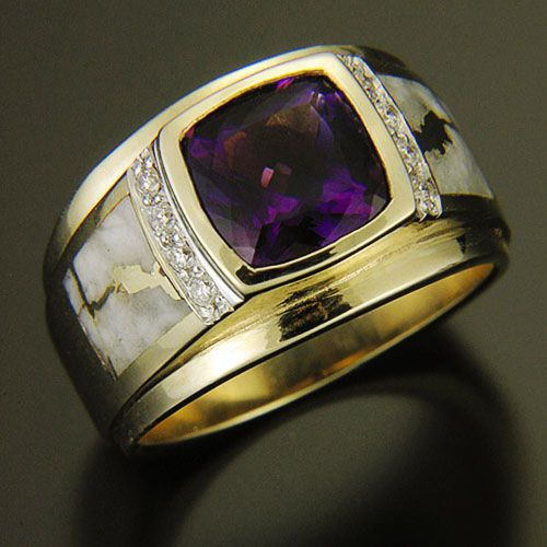 Fashion Men's Purple Cubic Zirconia Ring Exquisite Vintage Yellow Color ...