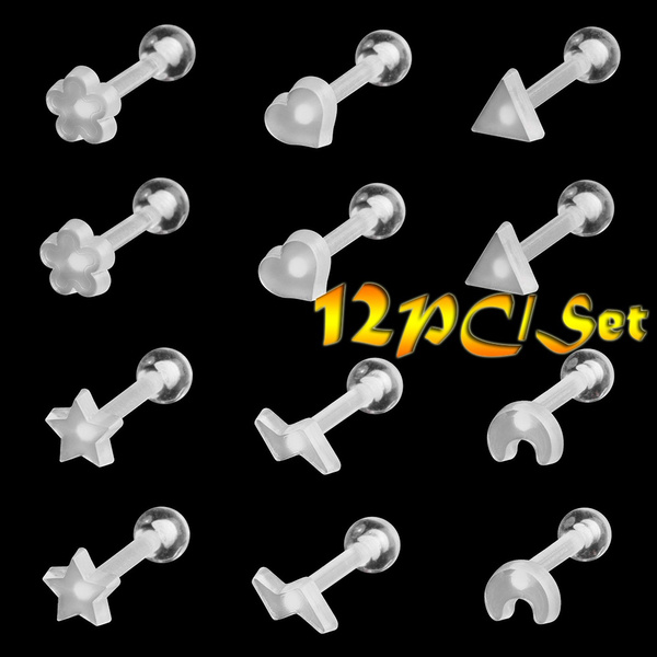 6/12PC 16g Lip Ear Piercing Ring Jewelry Heart Flower Triangle Moon ...