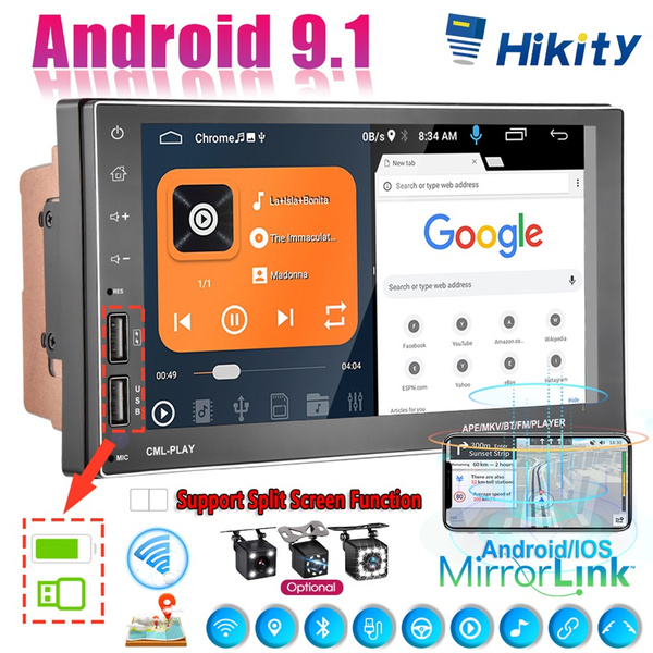 Hikity Newst Double Screen Display Android 9 1 2 Din Car Stereo Radio