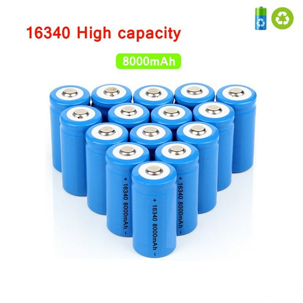 16340 8000mAh 3.7V Rechargeable Li-Ion Battery 16340 Lithium Ion ...