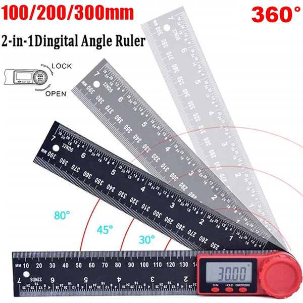 100/200/300mm LCD Display Carbon Fiber Digital Angle Ruler 360 ...