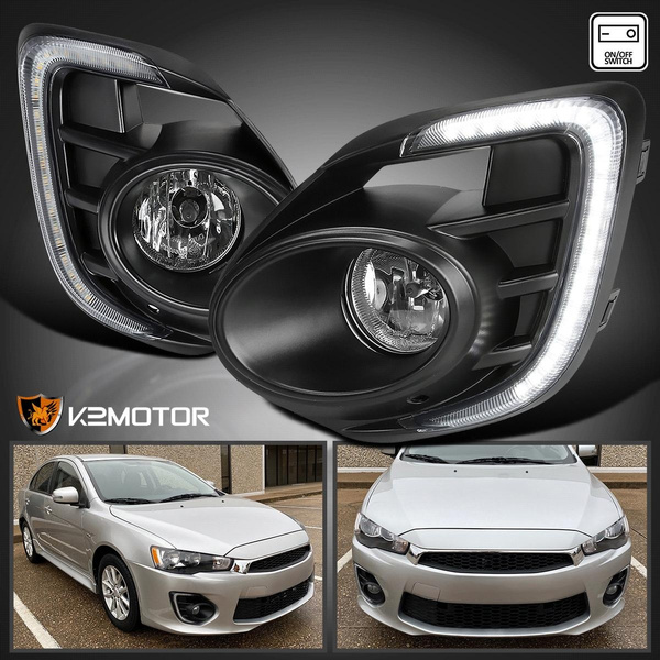 Fits 2016-2017 Mitsubishi Lancer Fog Lights+Switch+Bezels w/ LED DRL ...