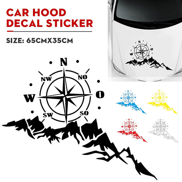 65x35cm Car Sticker Body Hood Decal Compass W/ Mountains Pattern For ...