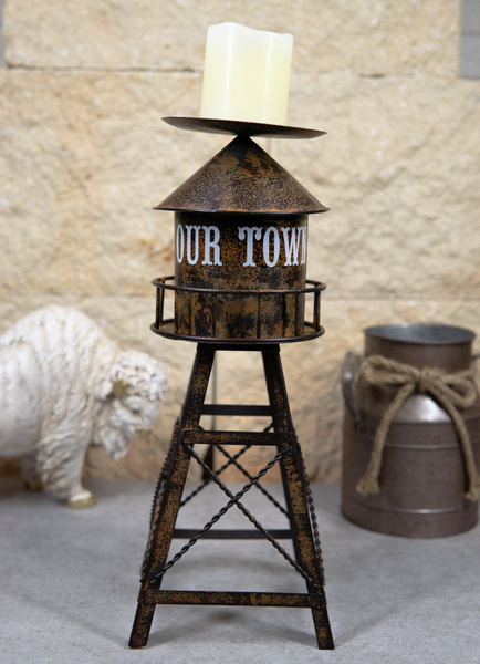 Vintage Old Fashioned Rustic Metal Water Tank Tower Pillar Candle ...