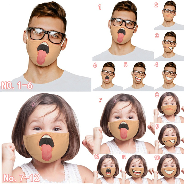 New 1PC Unisex 3D Funny Face Printed Masks Adult and Kids Windproof ...