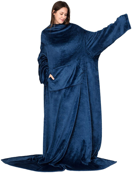 Bedsure Wearable Blanket with Sleeves and Pocket, Flannel Fleece Snuggy ...