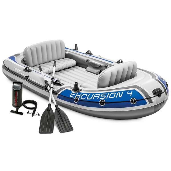 Intex Excursion 4 Person Inflatable Fishing Boat Set with 2 Oars (For ...