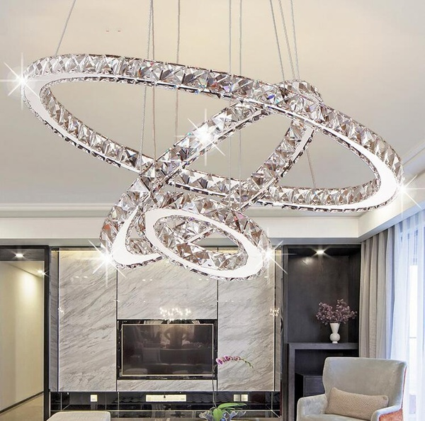 Crystal LED Pendant Light Living Room Bedroom Double Ring LED Ceiling ...
