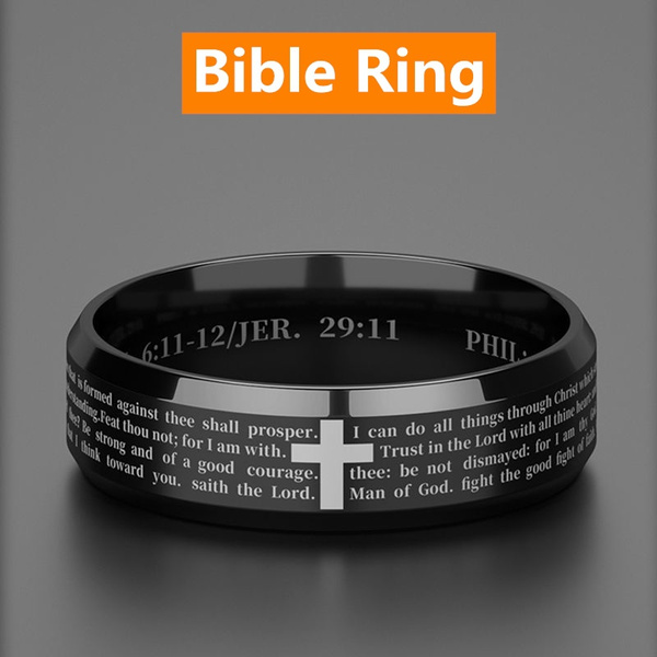 Religious Christian Holy Bible Verse Cross Ring Women Men Fashion 316L ...