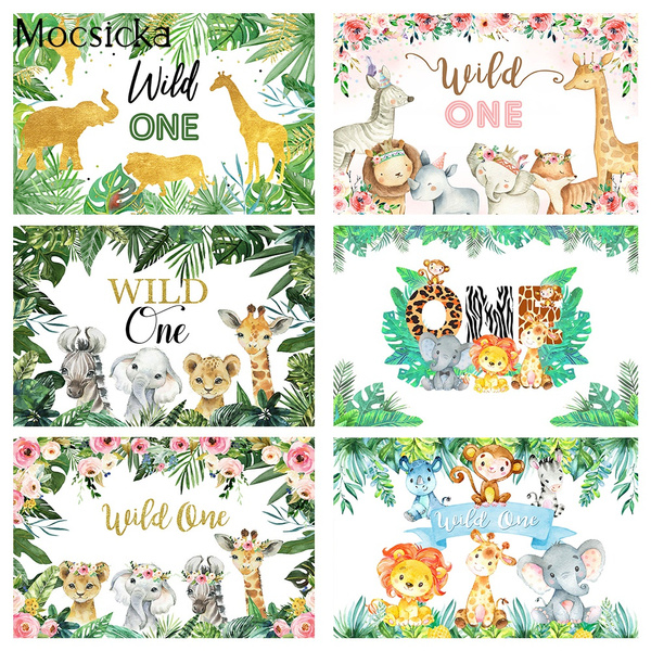 Mocsicka Wild One Birthday Backdrop Photography Jungle Forest Safari ...