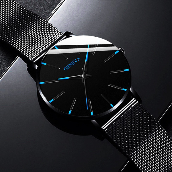 Fashion Mens Minimalist Watches Luxury Ultra-thin Stainless Steel Mesh ...