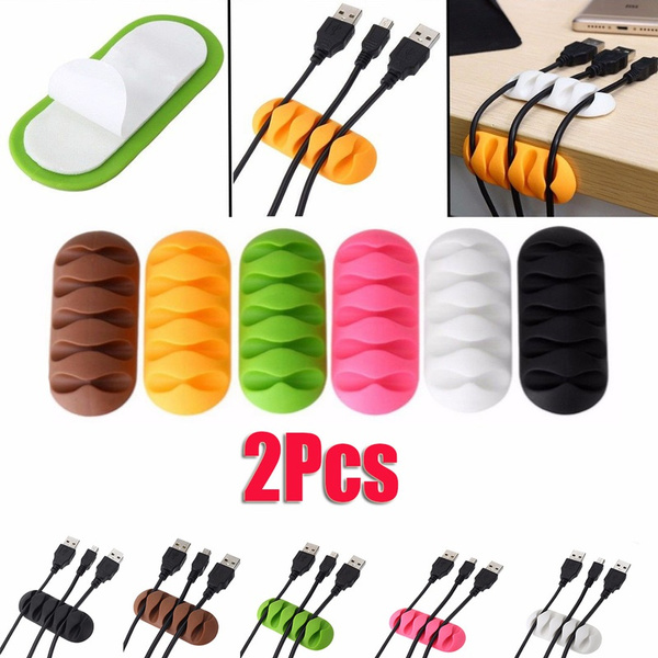 2Pcs Desk Tidy Organiser Cable Drop Clip Wire Cord Lead Line USB ...