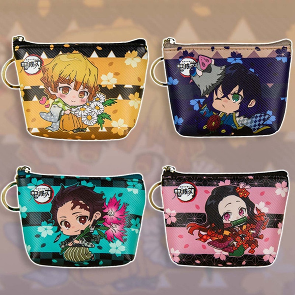 Anime Demon Slayer Print Cartoon Pu Leather Mini Coin Purse Zipper Coin ...