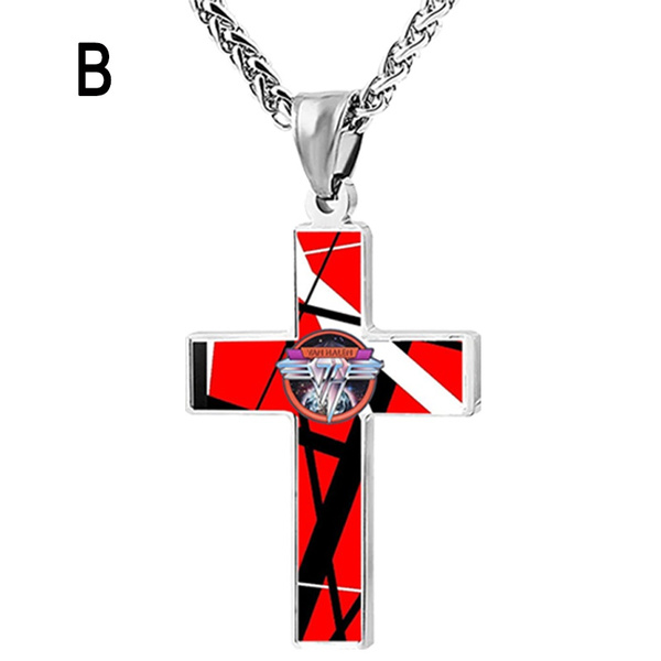RIP Van-Halen Logo Cross Pendant Necklace Anniversary Jewelry for Men ...