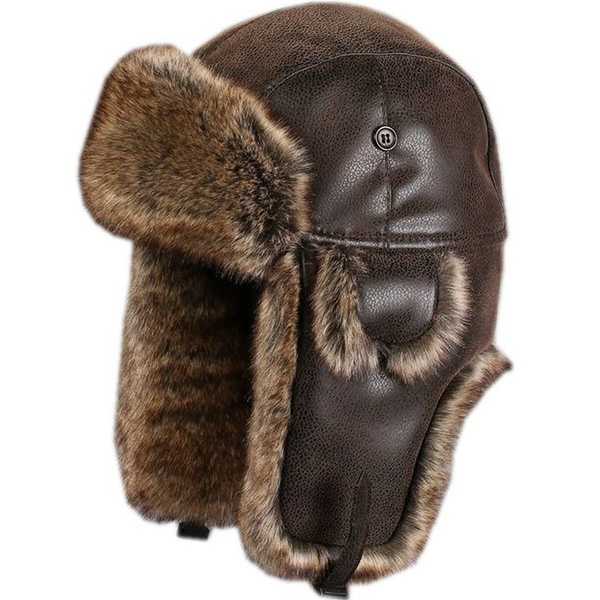 Russian Ushanka Leather Cap Cossack Trooper Trapper Aviator Bomber Hat ...