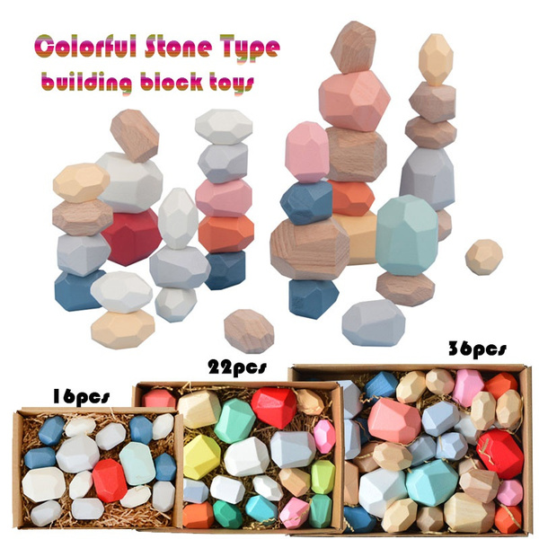 16/22/36pcs Colourful Stone Type Building Blocks Stacking Game ...