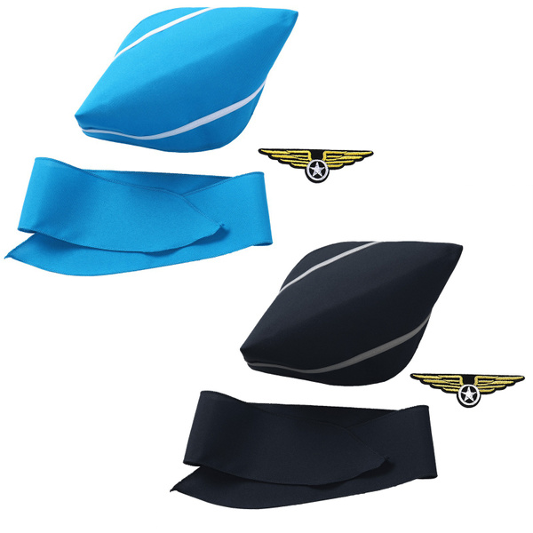 Women's Stewardess Costume Accessories Flight Attendant Hat Ribbon and ...