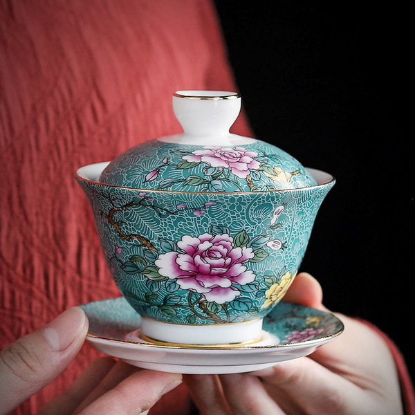 Ceramic Phoenix Gaiwan Tea Set Jingdezhen Color Enamel Tea Cup with Lid ...
