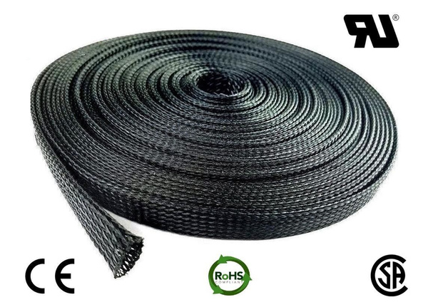 50 FT 3/4" Black Expandable Wire Cable Sleeving Sheathing Braided Loom ...